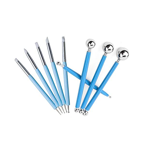 パッケージ内容：シリコン筆*5本；細工棒*4本；初心者から上級者まで様々な需要に対応できる粘土道具9点セットです・特徴:軽量で、持ちやすく、操作も簡単です。両面設計により、作業の効率が大幅にアップします。エンボス加工に最適で、すべての彫刻家...