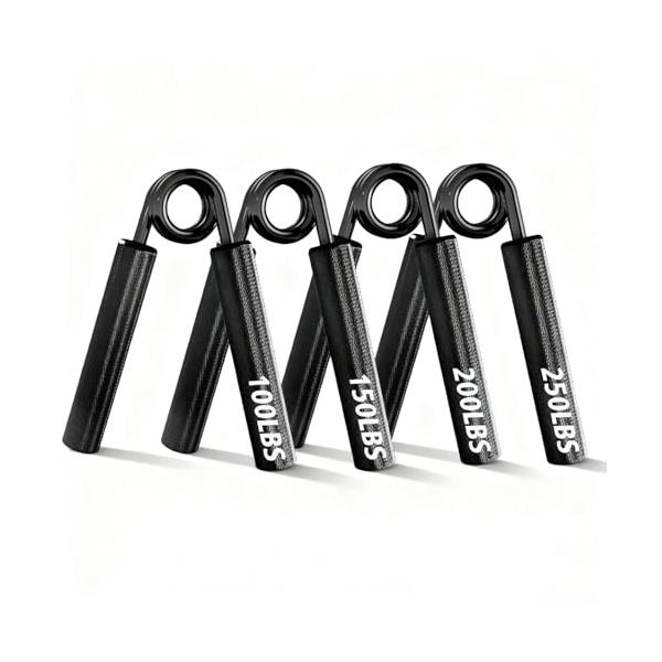 ブラック/-/-・Color:ブラック・商品仕様全長13cm、グリップ長10.5cm、厚さ1.8cm。100ポンド、150ポンド、200ポンド、250ポンドの4段階の抵抗レベルがセットになっており、段階的な握力 トレーニングに最適です。・小...