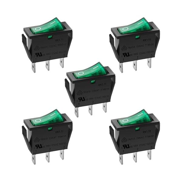 ?色/-/-・パッケージ個数:5・取り付け穴寸法：28.3 * 11ミリメートル・端子幅: 6.3mm1/4・スイッチ定格 16A、250VAC・パッケージ内容: 5 Xロッカースイッチ・UL、VDE、TuV、ENEC、CQCに記載されている