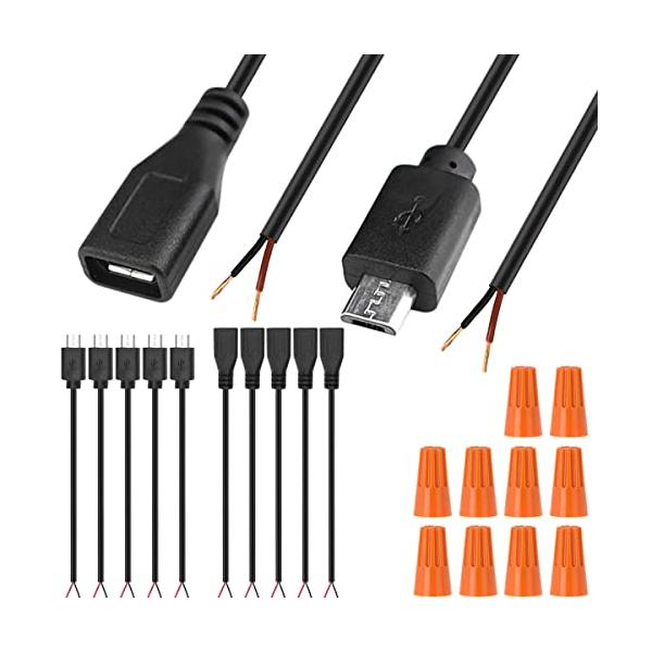 マイクロUSB/-/NR-XT-320B・Color:マイクロUSB・用途: Micro USB 2.0メスソケット/オスプラグ。 赤線：プラス、黒線：マイナス。・ワイヤーゲージ: 22AWG; 外径: 3.5mm; ワイヤーの長さ: 30...