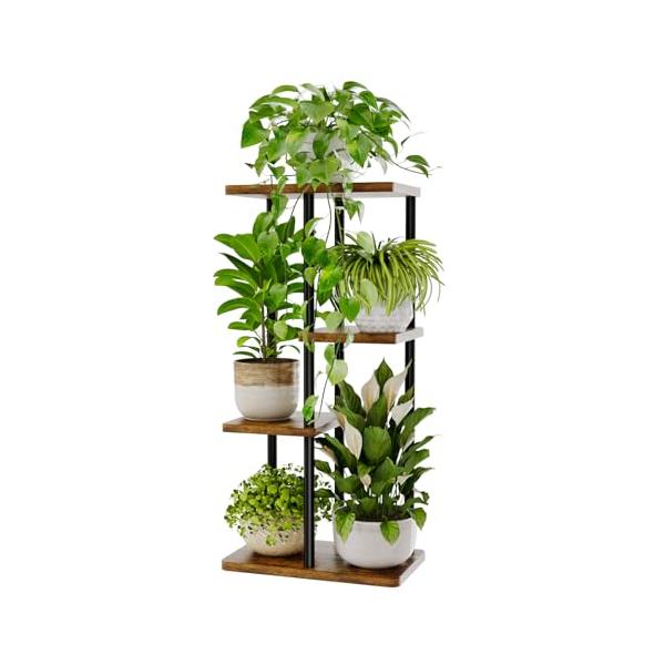 ブラウン/-/-・Shape:4段式・コンパクトサイズで狭い場所も活用可能：縦78cm×横40cm×奥行23.6cmの省スペースデザインで、植木鉢や観葉植物を垂直に収納。下段から上段まで4段のガーデニング棚構造を採用し、多層ラック式に配置す...