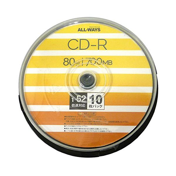 -/10枚/ALCR52X10PW・Size:10枚・パッケージ個数:1・規格:CD-R・種類:PC用 / 52倍速・入数:10・盤面印刷:可 / 印刷面:ワイド・ワイドな印刷エリアへのインクジェットプリント対応で1回記録用CDの10枚組みです。