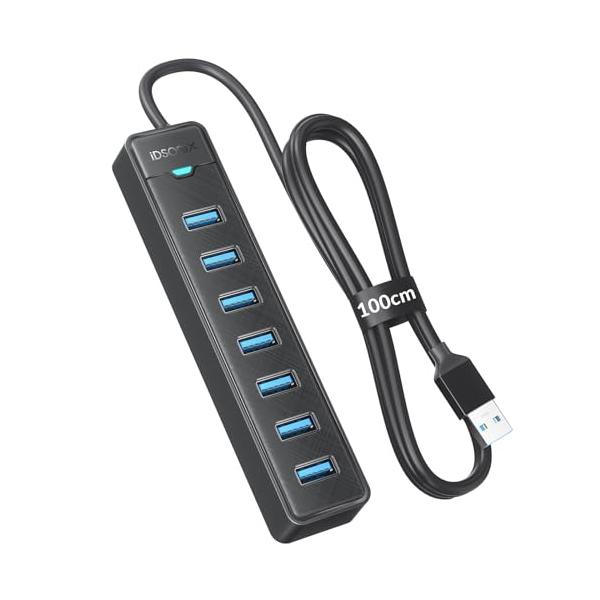 -/3.3Ft（100cm）/-・???USB ポートの拡張: iDsonix 7 ポート USB 3.0 ハブ スプリッターを使用すると、1 つの USB ポートを 7 つに簡単に変換でき、USB フラッシュ ドライブ、マウス、キーボード...