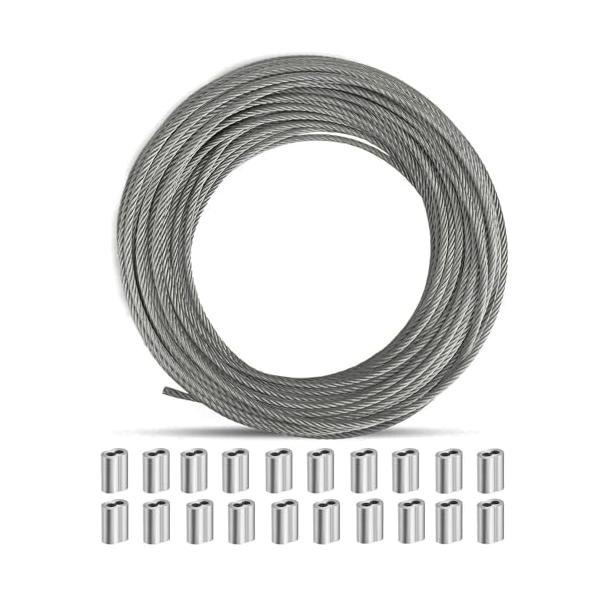 シルバー/-/5MM x 20m・Model:5MM x 20m・バスケット内容ステンレスロープ 直径は5ｍｍ、長さは20ｍです。5mm 8文字型アルミスリーブ 20個入ります。ターミナル金具との組み合わせで様々な場面を演出できます。家庭用...