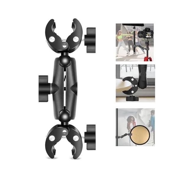 ブラック/ダブルヘッド強力クランプ/Double-Head Super Clamp・Size:ダブルヘッド強力クランプ・多用途ダブルスーパークランプダブル強力クランプとブラケットリンクバーで設計され、テーブル、椅子、パイプ、クロスバー、ライ...