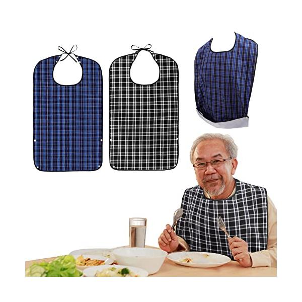designBlackBlue/Free Size/-・Color:BlackBlue・食事時に汚れ防止用エプロン 食事の時に料理の飛び跳ねや食べこぼしで洋服を汚さないように洋服の上にカバーして汚れ防止に大活躍してくれる食事エプロンが持って...