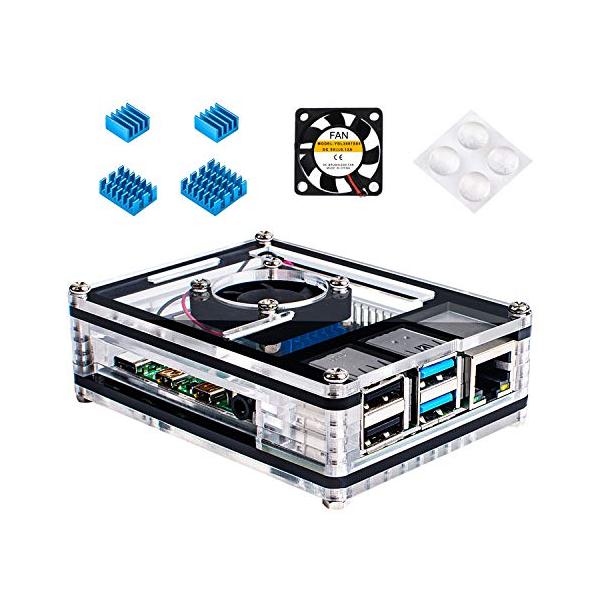 Pi 4ケース/-/-・raspberry pi 4 ケースための新しいデザインケースです。ラズパイ4本体と電源は含みません・高硬度なケースはあなたのラズパイを保護できる、すべてのポートはアクセスでき、透明なアクリル板で内部が見られます・フ...