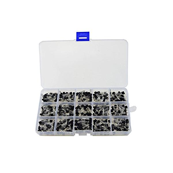黒/-/1・パッケージ個数:1・製品名：600pcs 15値パワートランジスタ;モデル：S9012、S9013、S9014、S9015、S9018、A1015、C945、S8050、S8550、2N2222、2N3904、2N3906、2N...