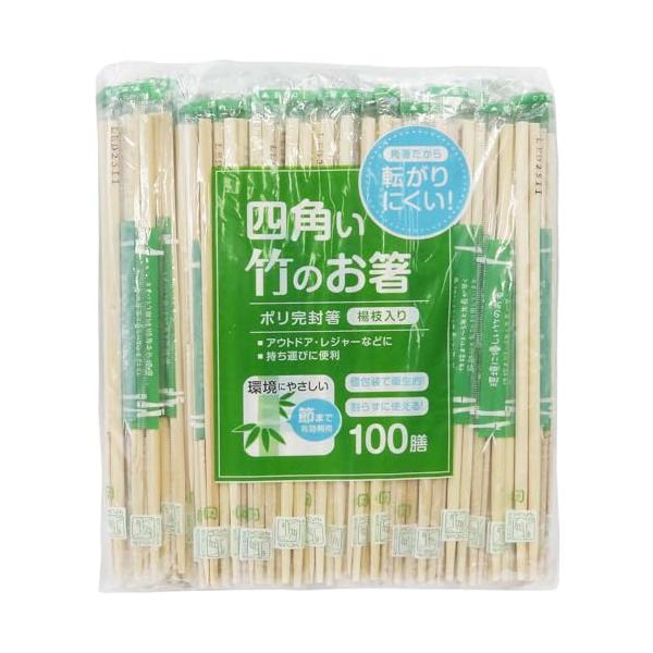 ベージュ/-/910351・パッケージ個数:1・サイズ：5mm角×200mm、材質：竹材、入数：100膳、生産国:中国・転がって落としてしまうストレスを解消角箸だから転がりにくい・個包装で衛生的。アウトドア・レジャーなど持ち運びに便利。割ら...