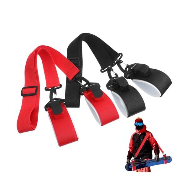 -/-/17AWVEOQHI52BH38R0R5NKZ・板・ストック分離固定2 本セットブラック＋レッドのスキーストラップと調節式スキーショルダーベルトで、100-185cm のスキー板とスキーストックを別々に安定固定。肩に掛けるだけで駐車...