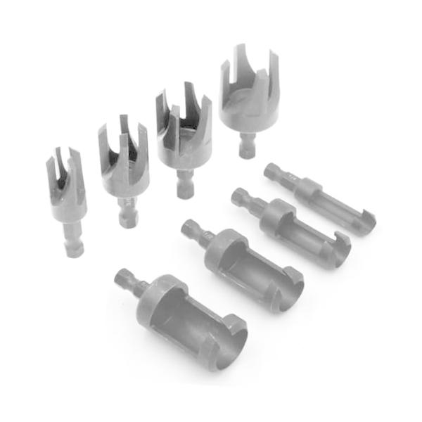 4サイズ対応 6mm、10mm、13mm、16mmの木ダボを作成可能な4本の木栓カッター付き・品質素材 炭素鋼素材と焼入れ熱処理で、耐久性と切削性能を両立・四歯面取り設計 スムーズで美しい穴あけが可能、木材へのダメージを軽減・六角軸仕様 6...