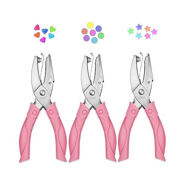 ピンク/-/DKQ・?包装3個 穴あけパンチ・?使いやすい穴あけ器には、穴くずを受け止めるためのケージが含まれており、床を掃除する作業を回避し、使いやすい。・?3種類の異なる形状パンチには3種類の異なる形状があります：円形ハート星形、円形穴...