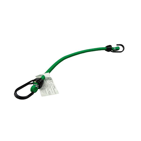 伸縮性があり、周囲を糸で特殊織しているため、強度があります。【用途】荷物の仮留め・固定。【機能・特徴】両端にフックの付いた丸ゴムです。フック取付なので、様々な所に簡単に取付可能です。【仕様】●サイズ：約30cm。●色：緑。【材質】●ポリプロ...