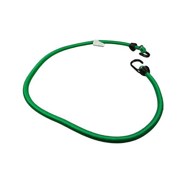 伸縮性があり、周囲を糸で特殊織しているため、強度があります。【用途】荷物の仮留め・固定。【機能・特徴】両端にフックの付いた丸ゴムです。フック取付なので、様々な所に簡単に取付可能です。【仕様】●サイズ：約90cm。●色：緑。【材質】●ポリプロ...