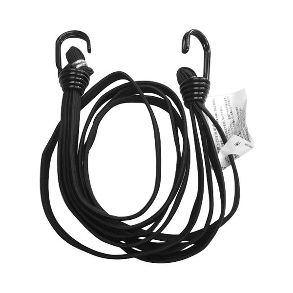 伸縮性のある両端フック付の平ゴムです。【用途】荷物の仮固定や結束。【機能・特徴】四つ又になっている為、四面から固定することができます。【仕様】●幅：9mm。●長さ：60cm。●4本組。●色：黒。【材質】●フック：スチール。●中芯：天然ゴム。...