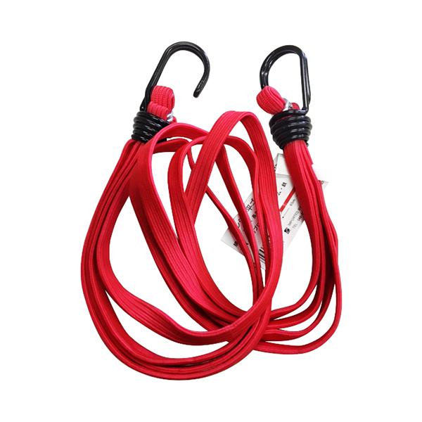 伸縮性のある両端フック付の平ゴムです。【用途】荷物の仮固定や結束。【機能・特徴】四つ又になっている為、四面から固定することができます。【仕様】●幅：9mm。●長さ：60cm。●4本組。●色：赤。【材質】●フック：スチール。●中芯：天然ゴム。...