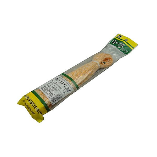 ポリエステル混撚のロープです。【用途】荷物の固定・梱包用。【機能・特徴】強度がありしなやかで作業性が良いです。【仕様】●サイズ(約)：太さ3mm×長さ10m。●使用目安：約20kg。【材質】●ポリエチレン。●ポリエステル。