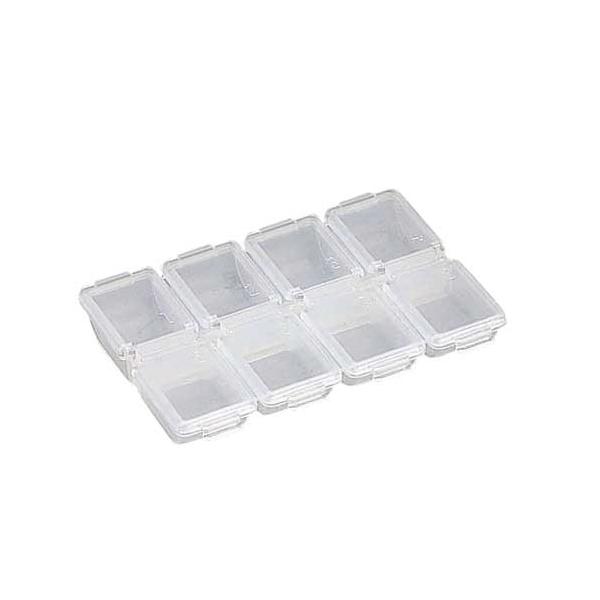 【用途】小物の収納に最適。【機能・特徴】単独で開く８小間。中身が見易いクリアータイプ。【仕様】●１個ヘッター付き袋入り。【材質】●本体・蓋：ポリプロピレン。