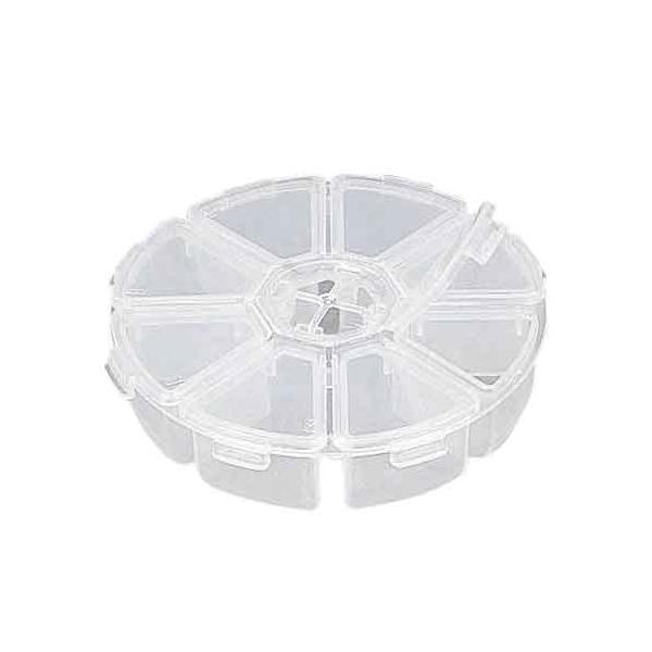 【用途】小物の収納に最適。【機能・特徴】丸型単独で開く８小間。中身が見易いクリアータイプ。【材質】●本体・蓋：ポリプロピレン。