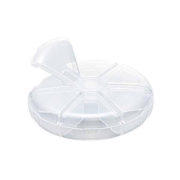 小物収納に。【用途】小物収納に最適。【機能・特徴】くすり・釣り具・文具・アクセサリーなどの収納・携帯に便利です。【仕様】●６コマ。●個別収納。●品名シール付。●円形型。【材質】●ＰＰ。