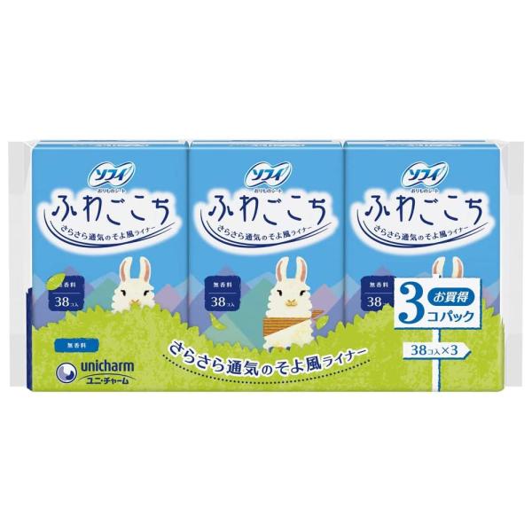 ソフィ パンティライナー ふわごこち 無香料 38枚×3個パック毎日をもっと快適に♪●通気性シートでさらさら！●弾力性シートでよれにくい。●ふわふわ素材の表面シートがクッションみたいに触れてふんわり、肌にやさしい。●弾力シートでヨレにくい！...