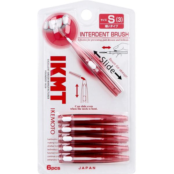 IKEMOTO(イケモト) 歯間ブラシ Sサイズ IKT-7210 6本入歯間ブラシの毛部が本体へスライド式に出し入れすることができるので、清潔に持ち運べます。●ネック部の樹脂をお好みの角度に曲げて使用でき、その角度に曲げたままで出し入れす...
