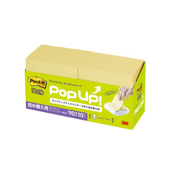 ポストイット エコノP 強粘着ポップアップノート イエロー ポスト・イット,強粘着,ポップアップディスペンサー,詰替え用