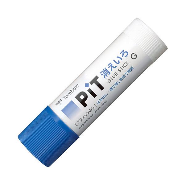 ブルーの強力スティックのり。ブルー発色で塗ったところがひと目でわかります。 トンボ鉛筆,トンボ,スティックのり,のり,ピット,消えいろ
