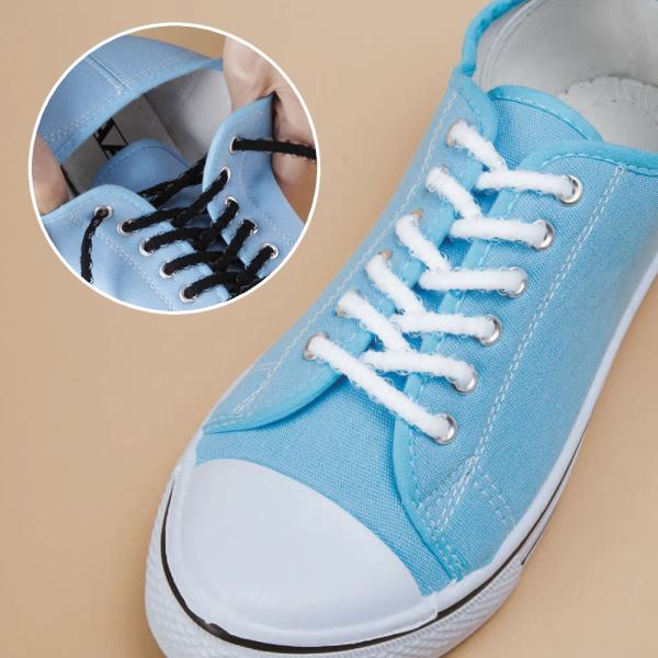 結ばないシューレース　白 結ばなくてよい靴ひも。靴ひもの横から突起が出て、靴の紐穴に引っ掛かり解けにくい。ひも自体にも伸縮性があり、脱ぎ履きしやすく手間が掛からない。突起も目立ちにくいため、靴の外観を損なわない。 サイズ/長さ：約75cm ...