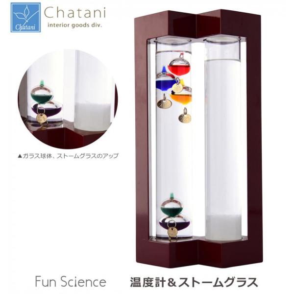 茶谷産業 Fun Science ファンサイエンス 温度計＆ストームグラス 333-273 液体の比重が温度によって変化する原理を使って作られた温度計と、天候によって結晶の様子が変化すると言われているストームグラスのセットです。インテリアと...