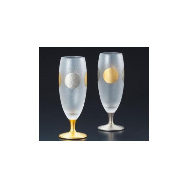 日月　ショートステム　ペアセット S6255 金の円は太陽、銀の円は月を表し、太陽と月が繰り返し描かれる紋様をグラス表面にデザインしました。モダンで涼しげな風合いの趣ある逸品です。 生産国:日本 素材・材質:ソーダガラス 仕様:みぞれ仕上げ...