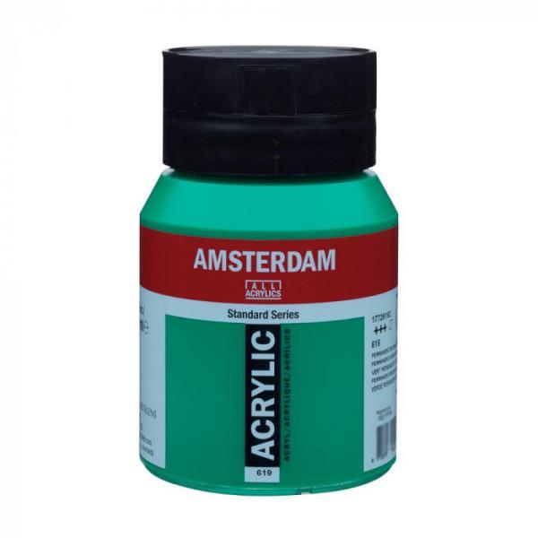 ターレンス アムステルダムアクリリックカラー500ml 619 パーマネントグリーンディープ 407510 アクリル樹脂の高い透明度によって色鮮やかに発色する乾燥の早い絵具で、使いやすさも抜群です! 生産国:オランダ 素材・材質:顔料、アク...