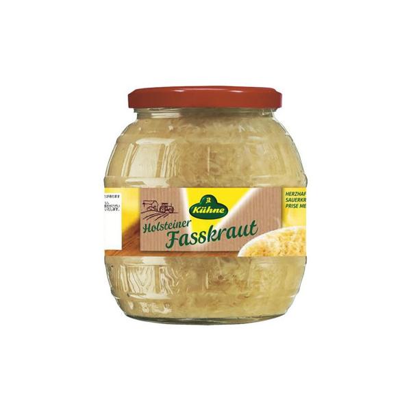 キューネ　ザワークラウト(バレル)　850ml　6セット　053012 キャベツをきざみ、塩漬けし自然発酵させ、その漬け汁を加えたシンプルな味わいです。 生産国:ドイツ 賞味期間:1080日 ハム、ソーセージ、肉料理の付け合わせに最適です ...