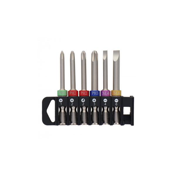 TRAD 6PCドライバービットセット TCD-665 820218 ビットホルダー付。 生産国:中国 素材・材質:ビット:S2材ホルダー:ABS おすすめ キーワード【DIY 工具 材料 部品 塗料 塗装 塗装剤】
