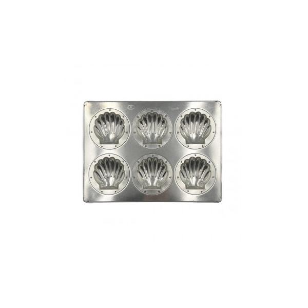 松永製作所　シリコン加工　シルバーホタテ天板6P  MS19 オールシーズン使える定番のホタテ型です。家庭用オーブンに入るサイズで使い勝手のいい商品です。表面にシリコン加工がかかっており型離れの良さに定評があります。また当社の型は熱伝導も良...