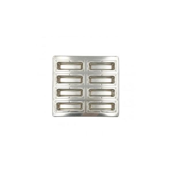 松永製作所　シリコン加工　シルバーミニフィナンシェ天板8P  MS83 人気のミニシリーズ。家庭用オーブンに入るサイズで使い勝手のいい商品です。表面にシリコン加工がかかっており型離れの良さに定評があります。また当社の型は熱伝導も良く、焼き色...