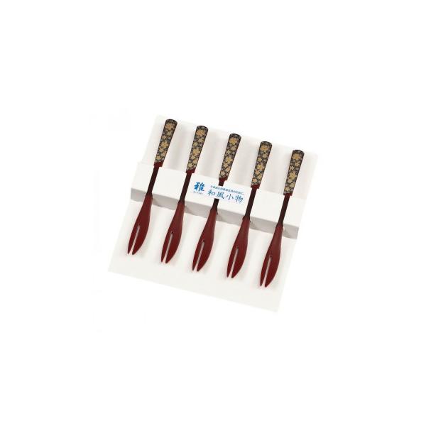 まえじゅう漆器 姫フォーク 5本組 桜 赤 1J-813 13x1.2x0.5cm 可愛らしい姫フォークです。 生産国:日本 商品サイズ:130×12×5mm セット内容:5本組 おすすめ キーワード【キッチン 日用品 文具 台所用品 食器...