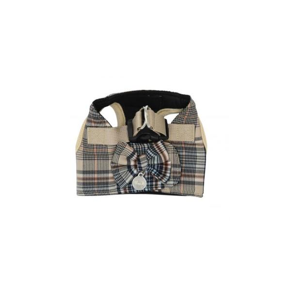 （ペット） Gemelli Dog クラシカルチェックハーネス ベージュ M LGW431 足を通して背中でマジックテープとバックルを留めるだけ!簡単装着でわんちゃんも飼い主さまもストレスフリーな構造になっていいます。お腹部分の裏地はオプレ...