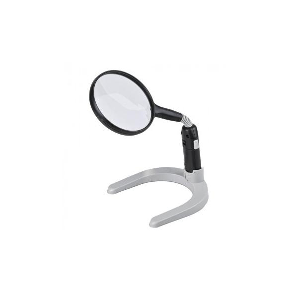 手持ち＆卓上拡大鏡KSL-108 ブラック 071720 台座から外して手持ち式にできる拡大鏡です。LEDライトも付いています。 生産国:中国 素材・材質:本体・アダプター・台座:ABSフレキシブルアーム・ポリエチレンレンズ:アクリル 商品...