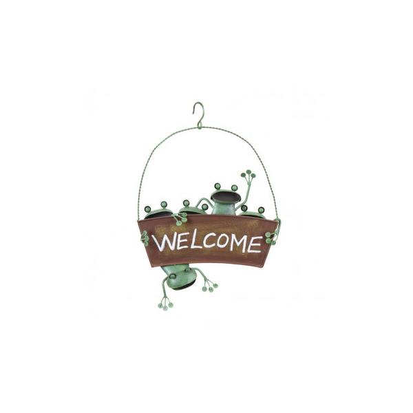 MURATAYA カエルハンギングウェルカム 4281 「welcome」と書かれたボードを持った、吊り下げタイプのカエルのオブジェです。 生産国:中国 素材・材質:ブリキ 商品サイズ:巾26×奥6×高30cm カエルのオブジェ キーワード...