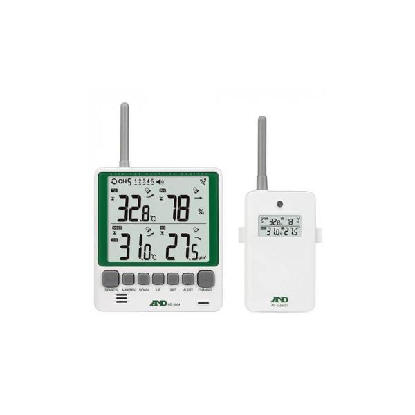 A＆D マルチチャンネルワイヤレスマルチチャンネル温湿度計 子機セット AD5664SET 離れた場所の温湿度や熱中症指数WBGT、絶対湿度VHをワイヤレスで表示できる環境温湿度計です。親機1台と子機1台のセットです。子機の増設ができます親...