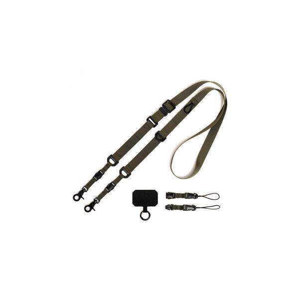DEVICE+ WEBBING MULTI GEAR STRAP ギアストラップ スマホショルダー カーキ PSN23015 自由自在なアレンジか可能なネックストラップです。先端パーツを付け替えることにより、スマホショルダーのみならずバッグ...