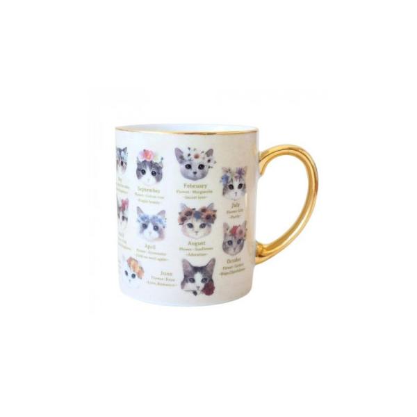 とことこサーカス マグカップ 猫/ネコ 「fleurs＆chats」 KT-MG-004 きれいな花飾りを頭にのせたネコたちが描かれた「fleurs&amp;chats」のマグカップ。古い昔の図鑑をイメージしたデザインとゴールドの持ち手の相...