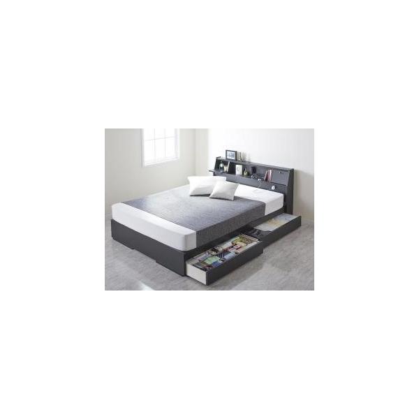 フラップ棚・照明・コンセントつき多機能ベッド   ボンネルコイルマットレス付き ダブル 【ts102509】