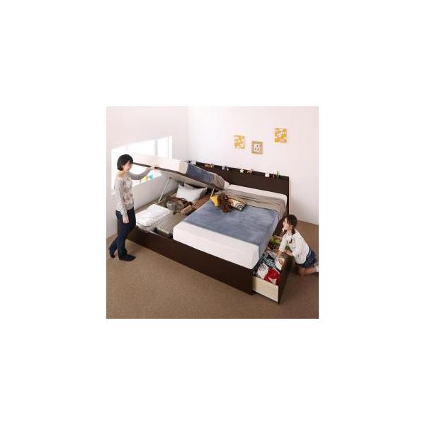 お客様組立 壁付できる棚コンセント付国産ファミリー収納ベッド スタンダードボンネルコイルマットレス付き A+Bタイプ ワイドK200 【ts120055】