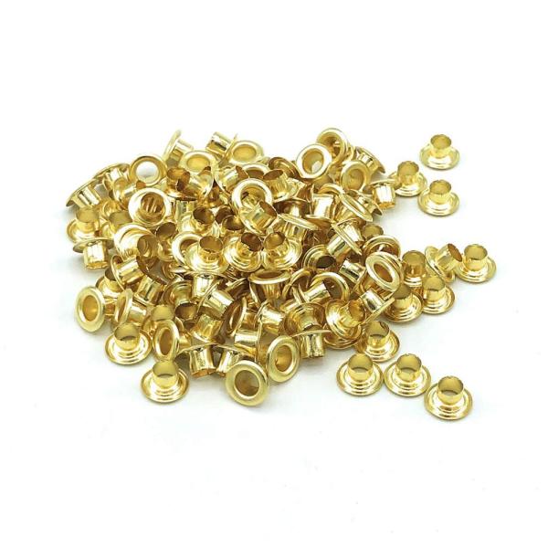 【ご購入後の当店からの連絡はご登録のメールアドレスに通知いたします。必ずご確認ください】【商品概要】内径4mm 外径8mm 長さ（厚み）4.5mm ※取り付けられる生地の厚さは合計約1mm以下材質 真鍮カラー：ゴールド販売個数:100個ハト...