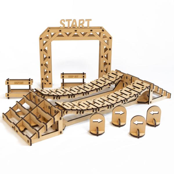 【ご購入後の当店からの連絡はご登録のメールアドレスに通知いたします。必ずご確認ください】【商品概要】室内用木製クローラーコースの組立キットです。このクローラーコースキットを使用することで、家の中で本格的なオフロード走行・クローリング走行を体...