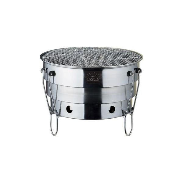 SOLA　フォールディングラウンドグリル　PP-05サイズ　使用時／直径291×211ｍｍ　　　　収納時／直径291×70ｍｍ　　　　携帯袋／直径300×80ｍｍ商品重量　本体／1.390ｇ、携帯袋／66ｇ材質　本体／ステンレス、網／鉄(ク...
