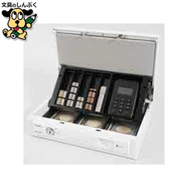 簡易レジとして活用可能な手提げ金庫。●外形寸法（幅）[mm]：275●外形寸法（奥）[mm]：183●外形寸法（高）[mm]：79●質量[kg]：1.6●内形寸法（幅）[mm]：78●内形寸法（奥）[mm]：163●内形寸法（高）[mm]：...