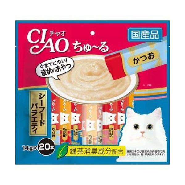 お取り寄せ商品のため、4-7営業日での発送となります。お届け日のご指定をいただきましても、ご希望に添えない場合があります。舐めて食べられるので、子猫や高齢猫も食べやすいおやつです。シーフードのフレーバーが２０本入ったバラエティパックです。国...